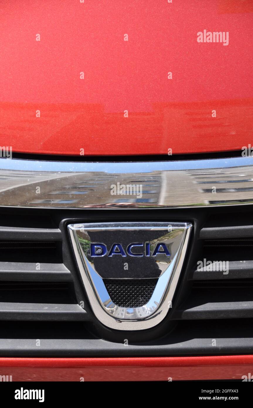 Dacia chrome metal logo, luxury car in Istanbul city, March 23 2012 ...