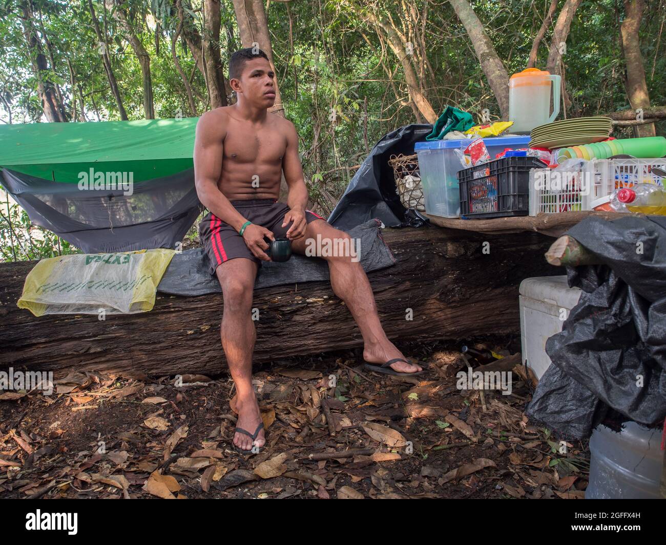 Amazon, Brazil - Sep 2017: Brazilian man in the Amazon rainforest ...