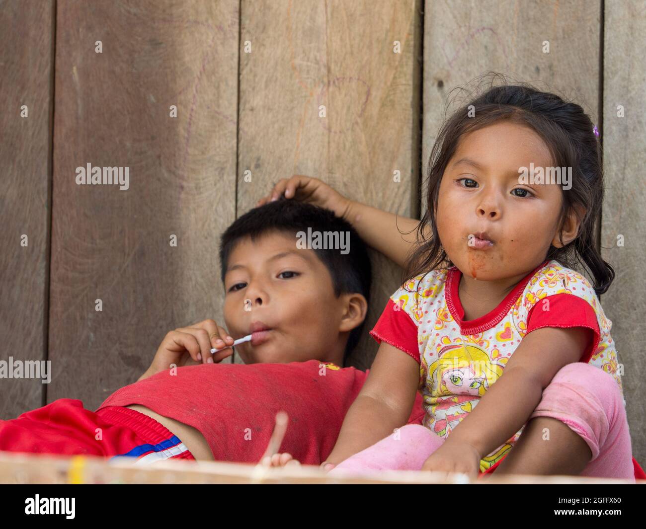 Santa Rita, Peru - Dec 2019: Portrait of a girl and boy, a local ...