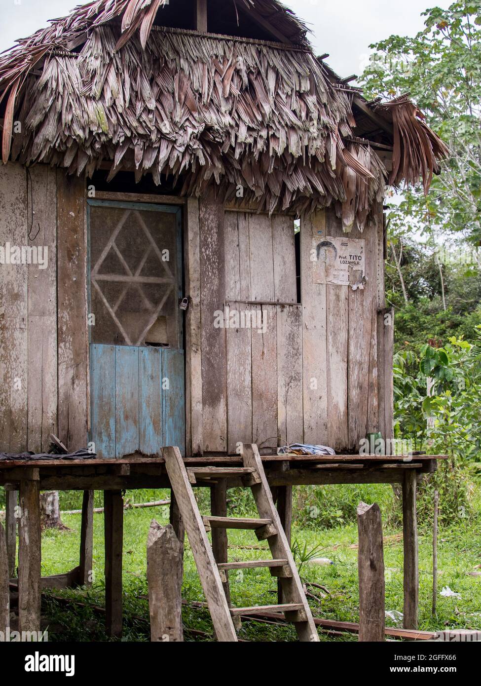 Santa Rita Peru - Sep 2017: Typical wooden house with a roof made of ...