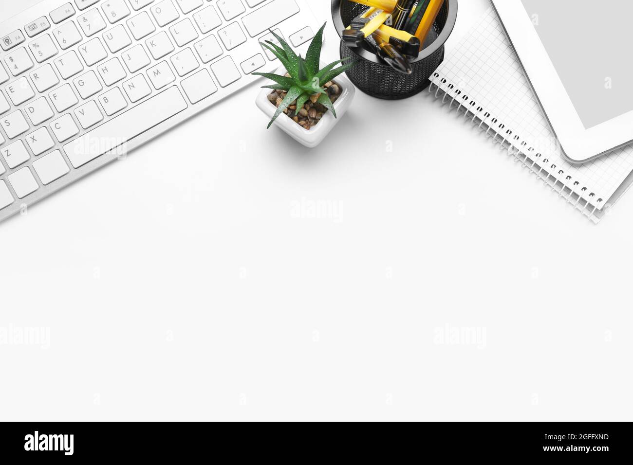 Office tools on white background Stock Photo - Alamy