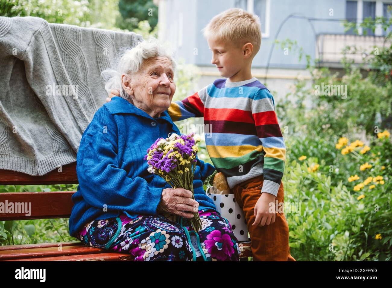 Grandparents Day, Reunited family, togetherness. Senior old grandma ...