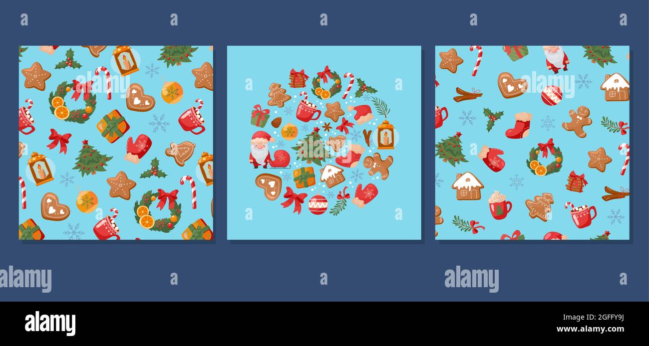 Winter template with New Year's illustrations and prints. Cute ...