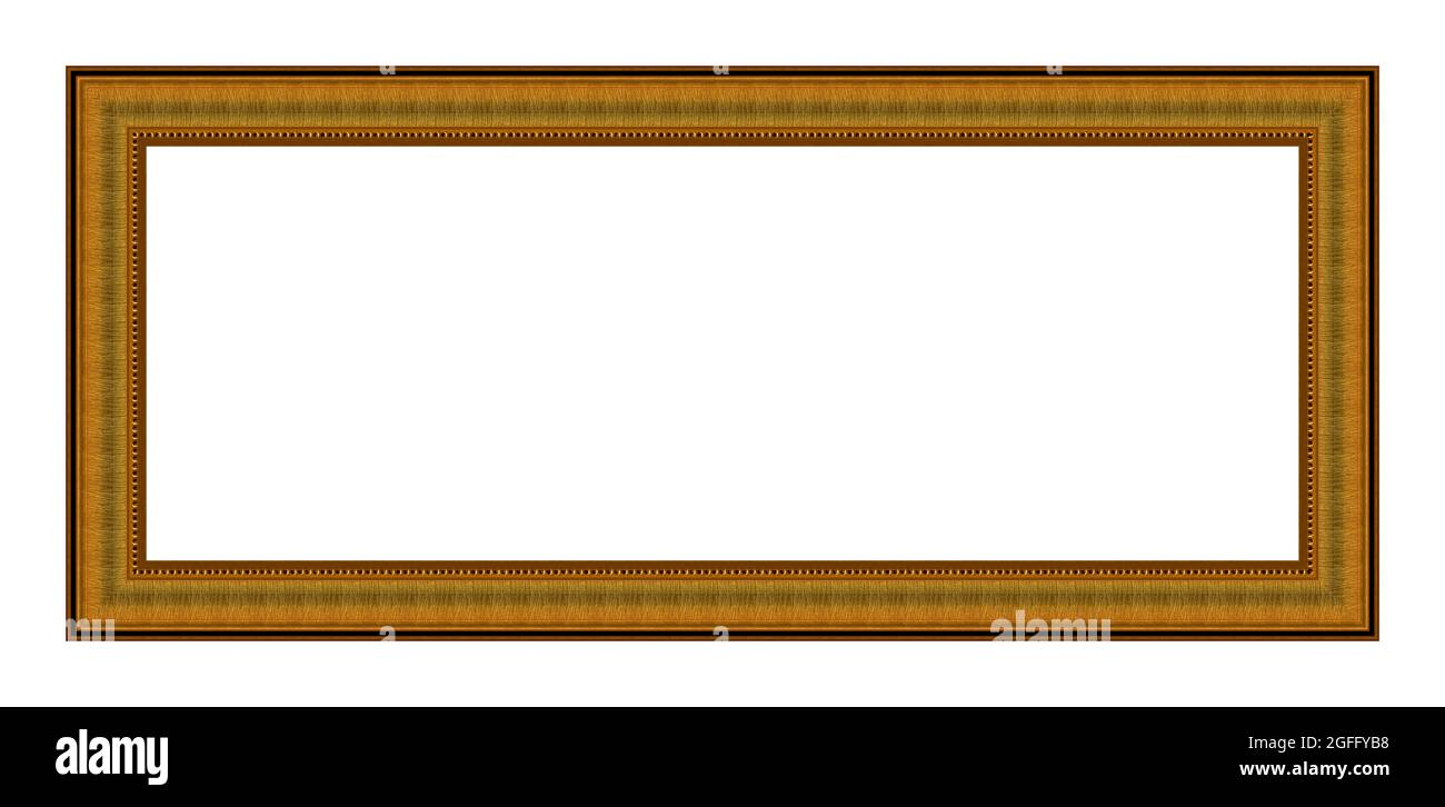 Rectangular empty wooden and gold gilded frame isolated on white ...