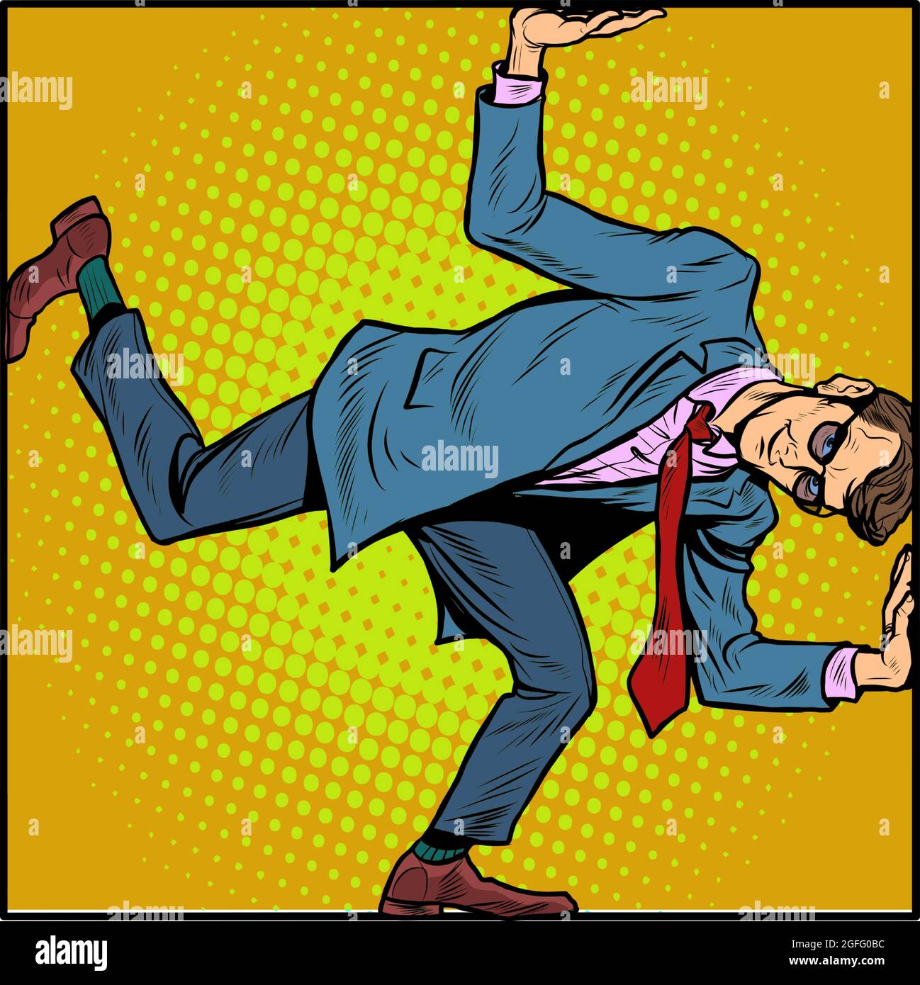 Funny businessman. Limitations and limits. A man in a suit in a funny ...