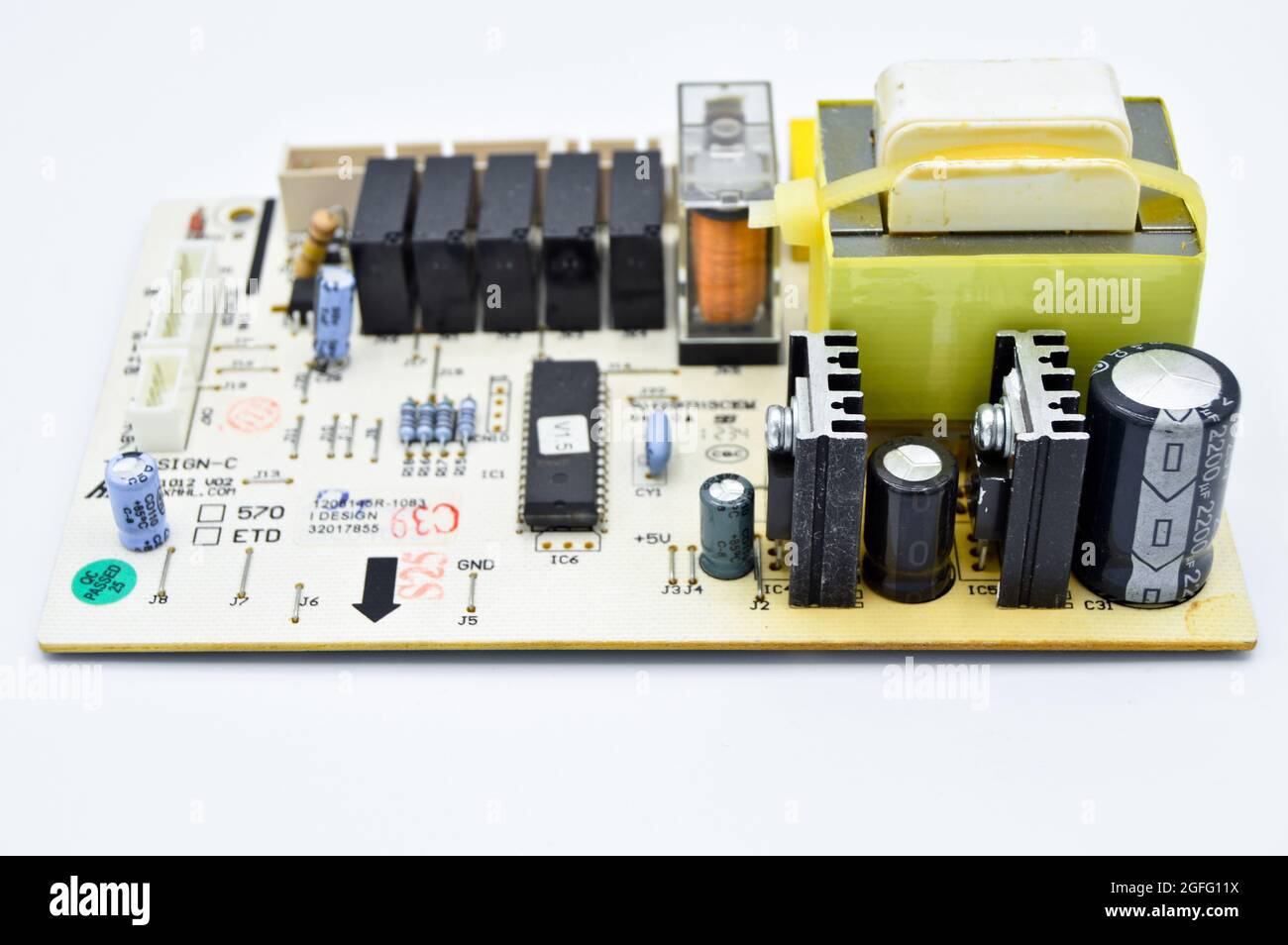 High tech electronic circuit board, isolated on white background Stock ...