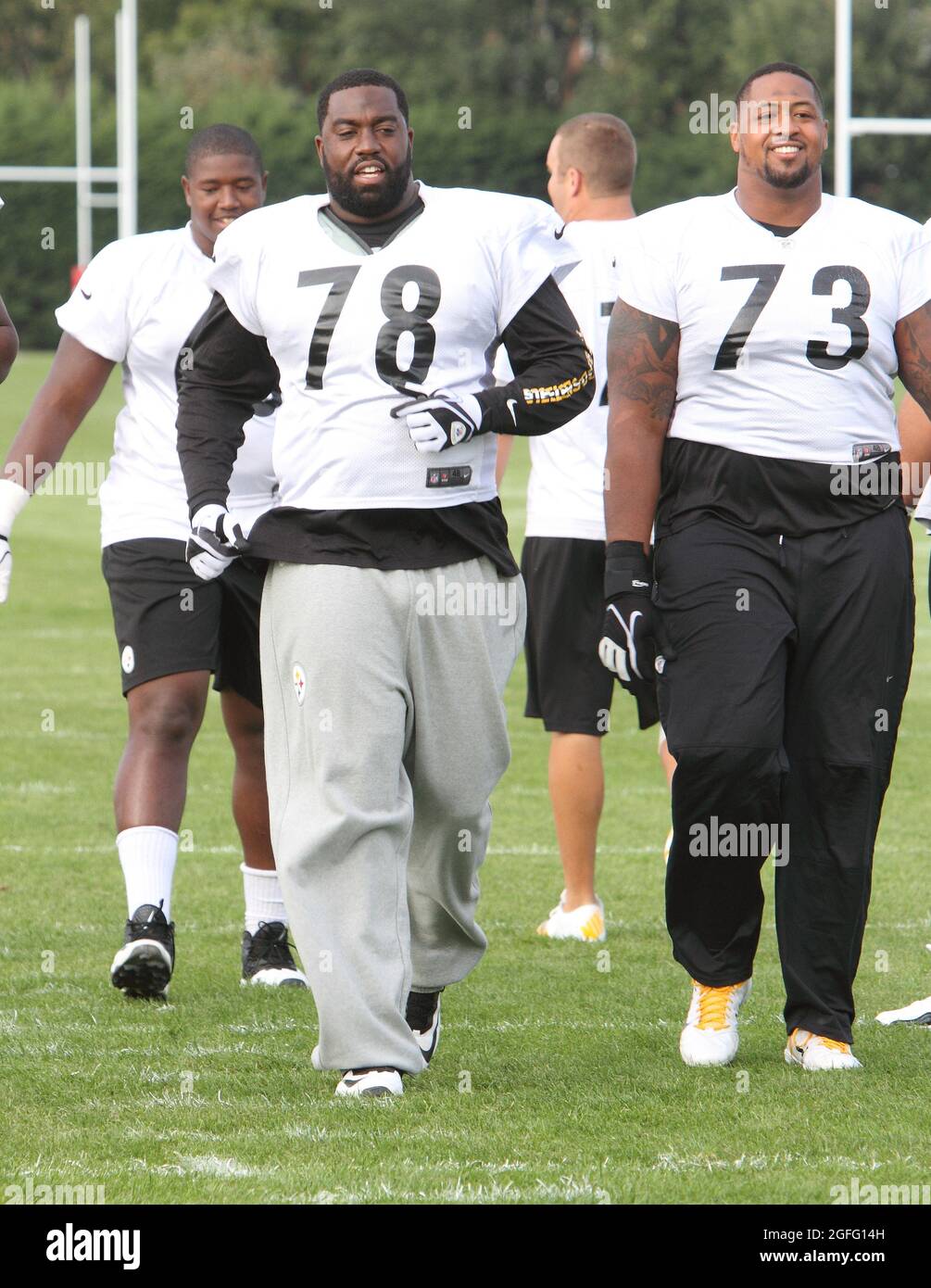 London. UK. Guy Wimper and Ramon Foster of the Pittsburgh Steelers in ...