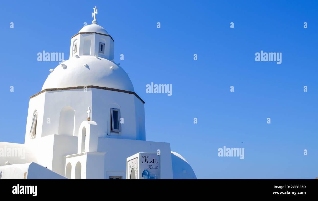 Church of Saint Minas in Fira on the island of Santorini, Greece Stock ...