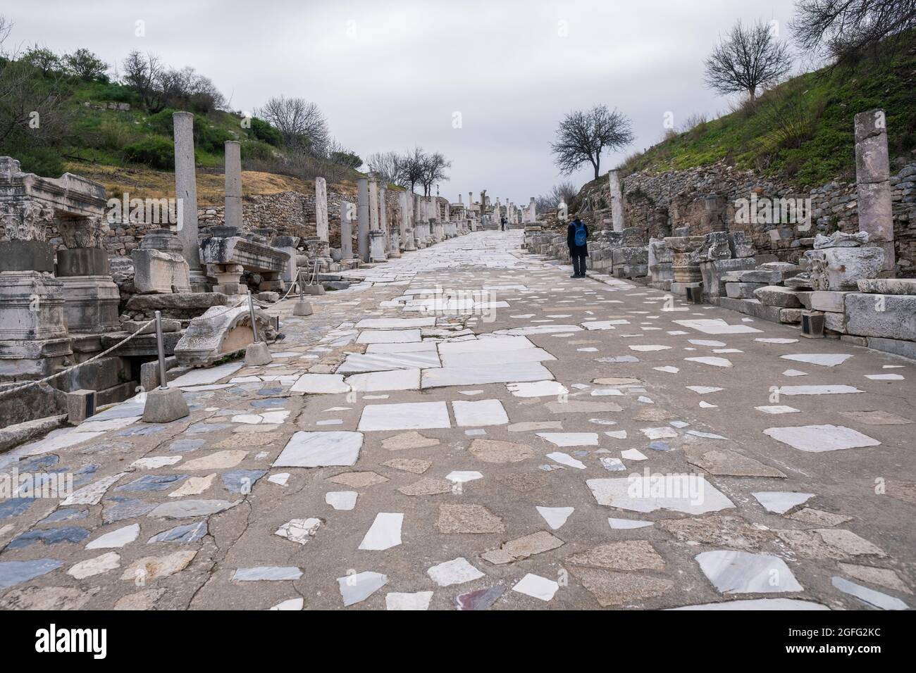Selcuk, Izmir, Turkey - 03.09.2021: a man looking at historical Curetes ...