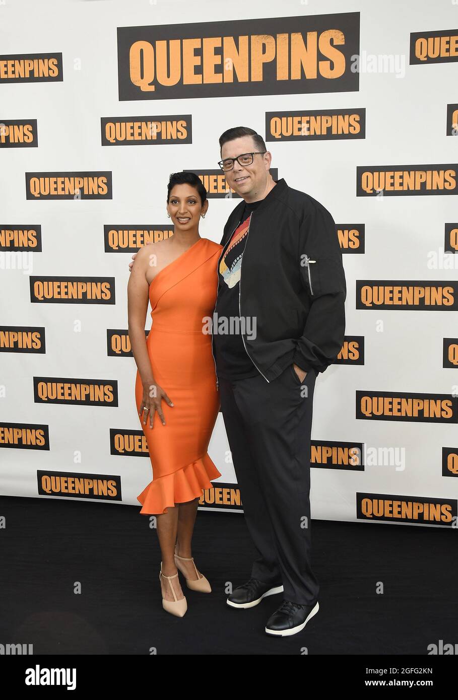 (L-R) Gita Pullapilly and Aron Gaudet at STX's QUEENPINS Photocall held ...