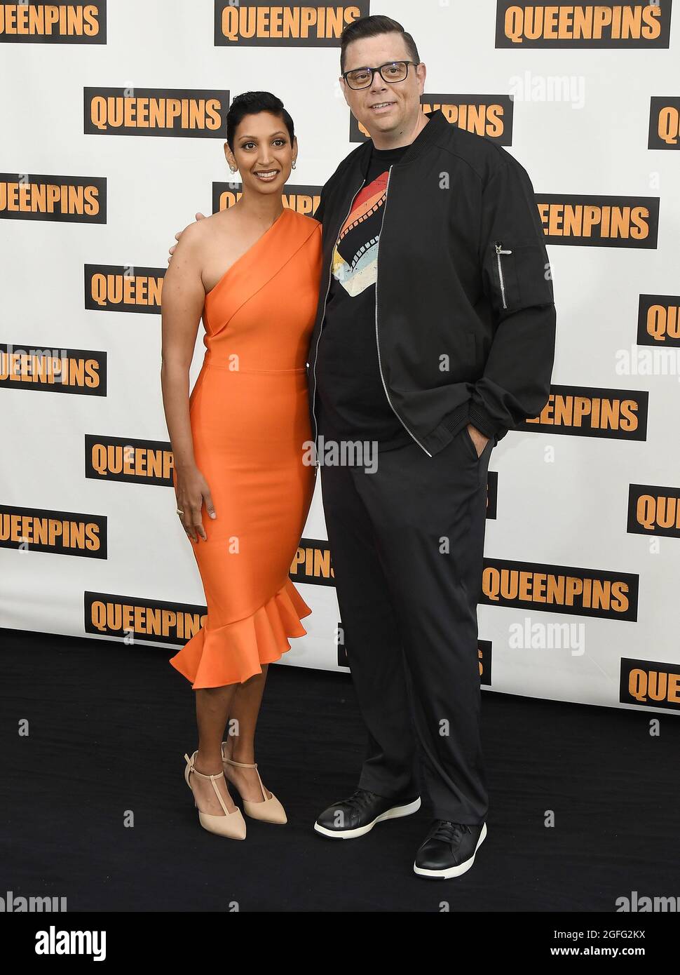 (L-R) Gita Pullapilly and Aron Gaudet at STX's QUEENPINS Photocall held ...