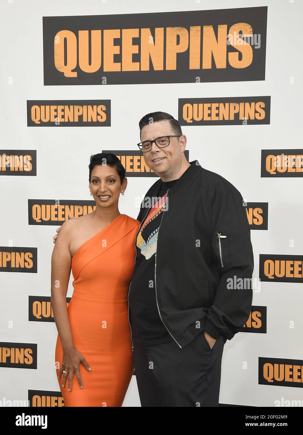 (L-R) Gita Pullapilly and Aron Gaudet at STX's QUEENPINS Photocall held ...
