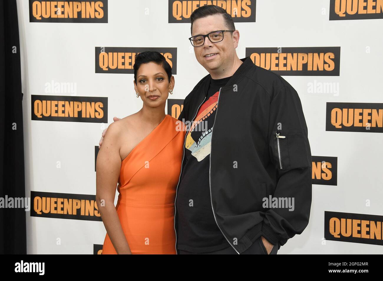 (L-R) Gita Pullapilly and Aron Gaudet at STX's QUEENPINS Photocall held ...