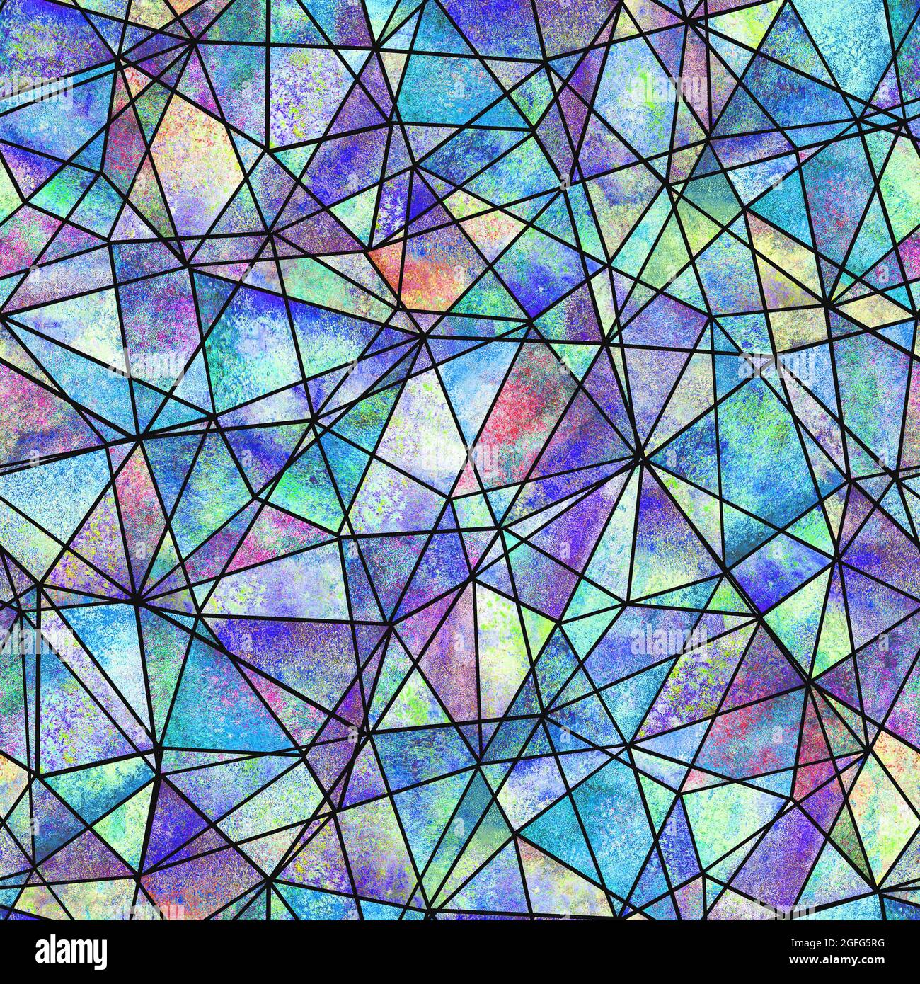 Abstract geometric triangles seamless pattern. Watercolor multicolor ...