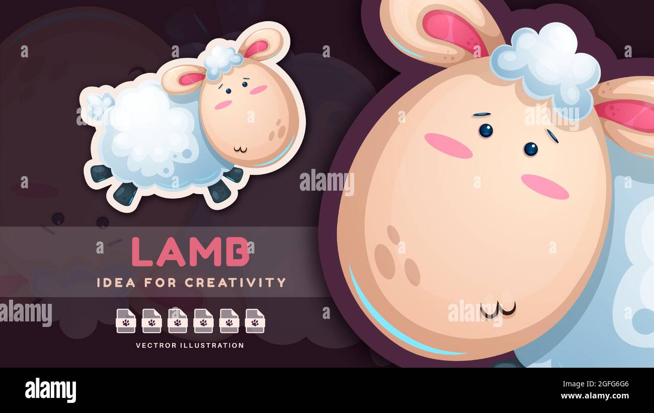 Cartoon character adorable animal lamb - cute sticker Stock Vector ...