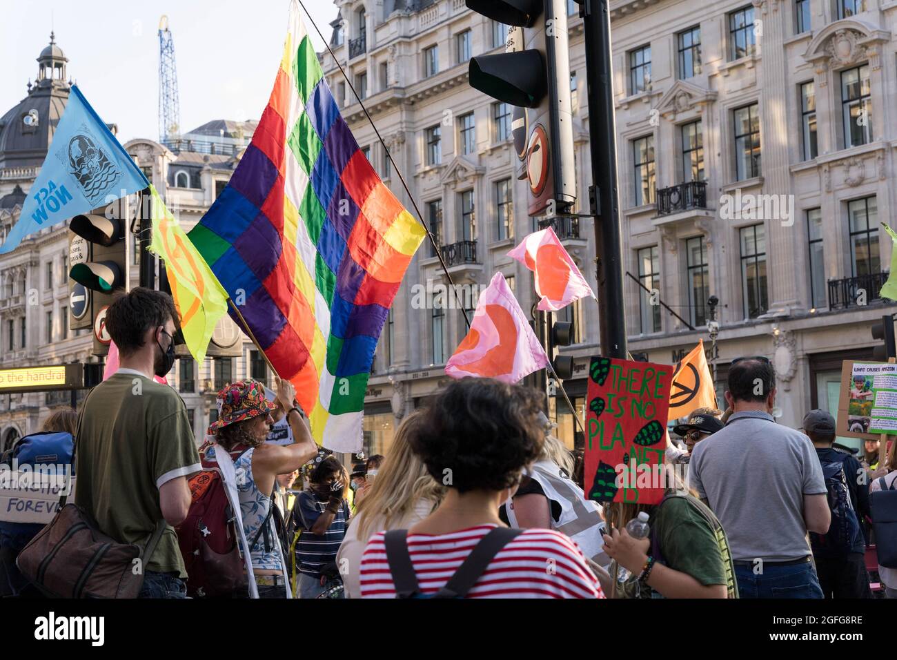 Oxford Circus, London, UK. 25th August 2021. Climate change protesters ...