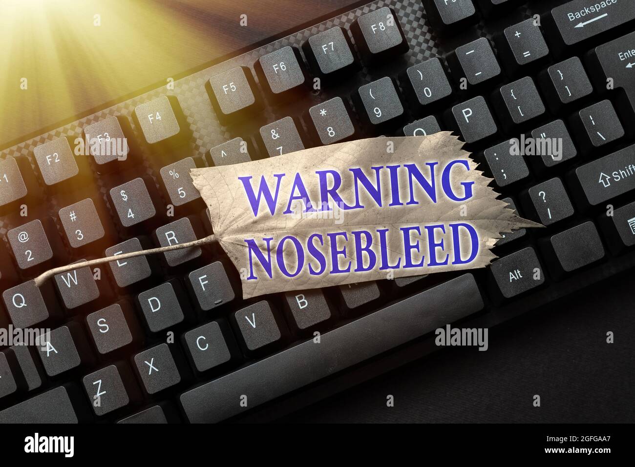 Writing displaying text Warning Nosebleed. Concept meaning caution on ...