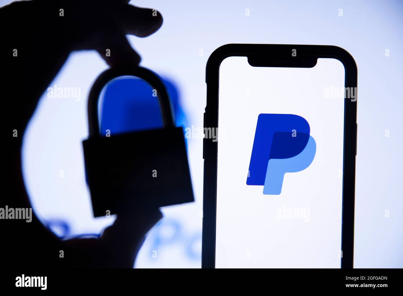LONDON, UK - August 2021: Paypal finance service logo on a smartphone ...