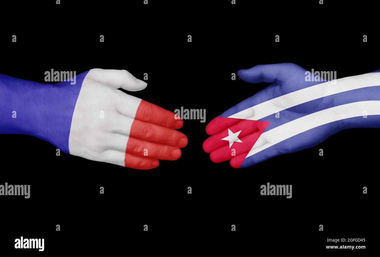 Country handshaking concept, hands with France and Cuba flags ...