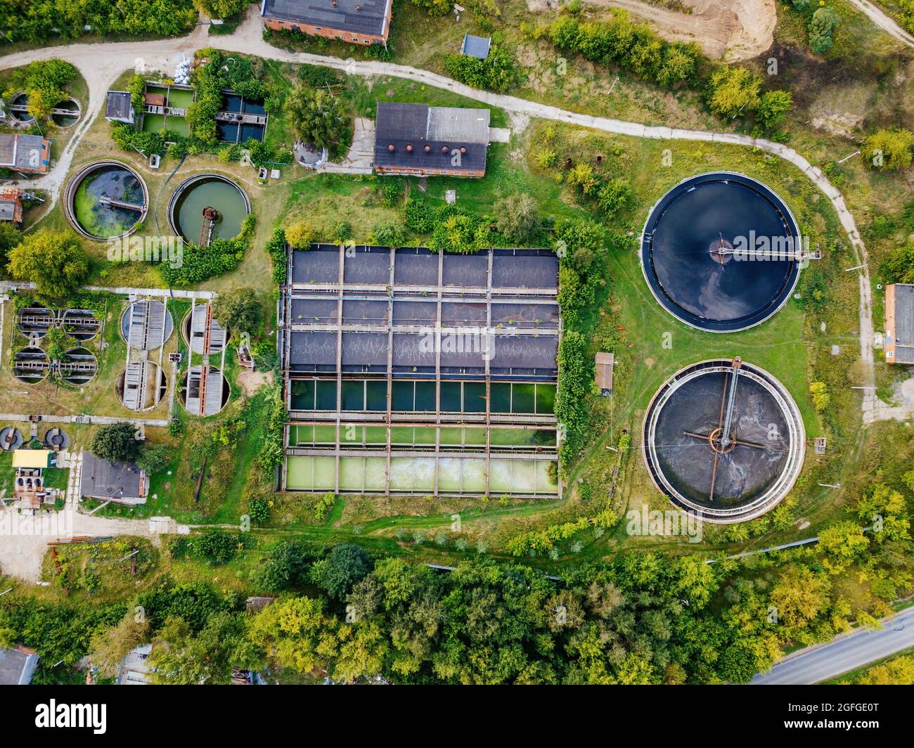 Modern sewage treatment plant, aerial view from drone Stock Photo - Alamy