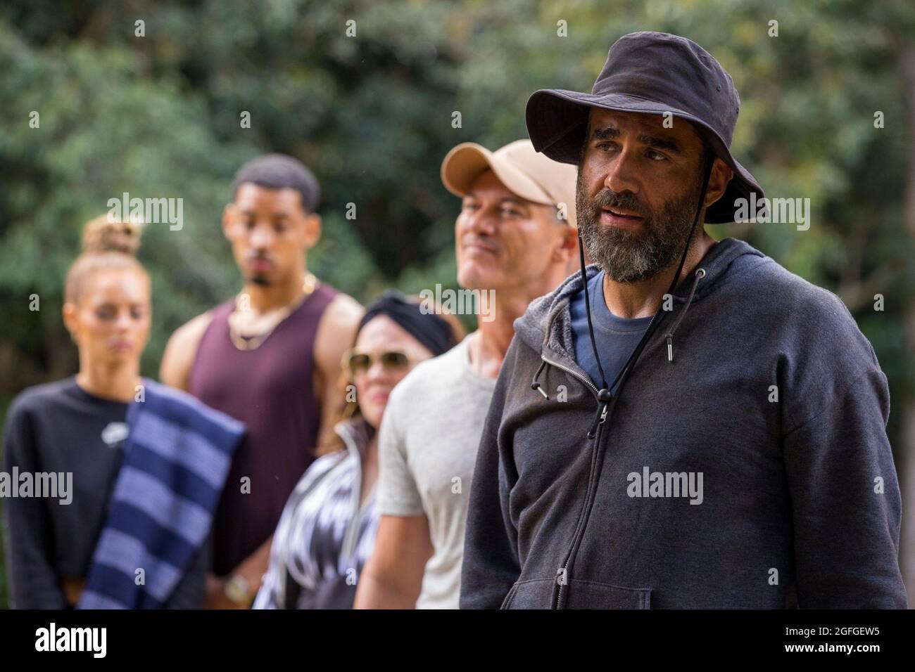 NINE PERFECT STRANGERS, from left: Samara Weaving, Melvin Gregg, Melissa McCarthy, Luke Evans ...