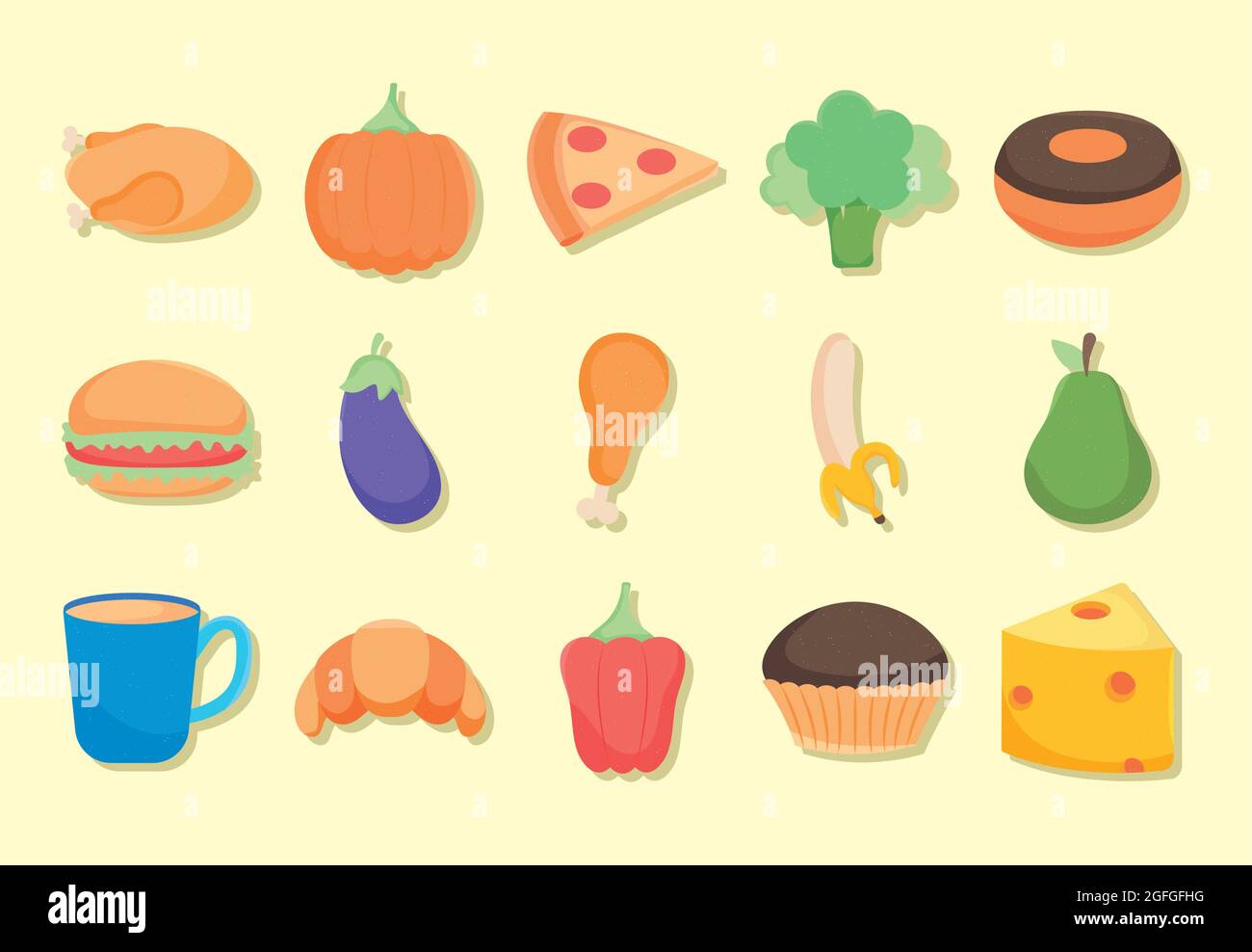 food icon set on yellow background Stock Vector Image & Art - Alamy