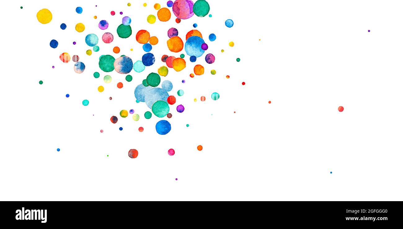 Watercolor confetti on white background. Alive rainbow colored dots ...