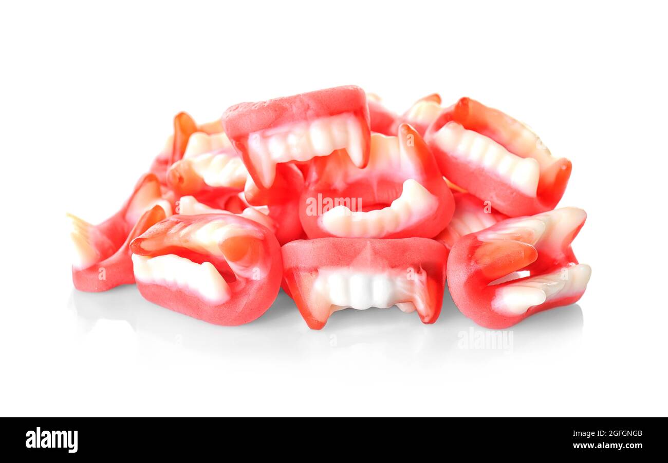 Sweet jelly jaws on white background Stock Photo - Alamy