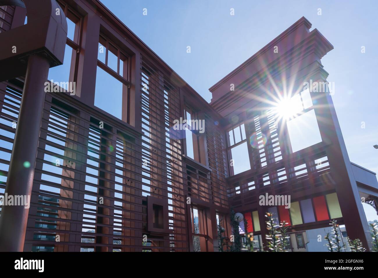 Wellington New Zealand - July 31 2021; Sun flare through upper window ...