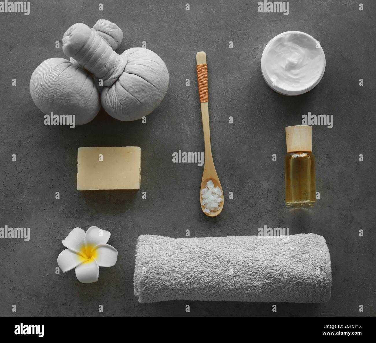 Spa set on grey background Stock Photo - Alamy