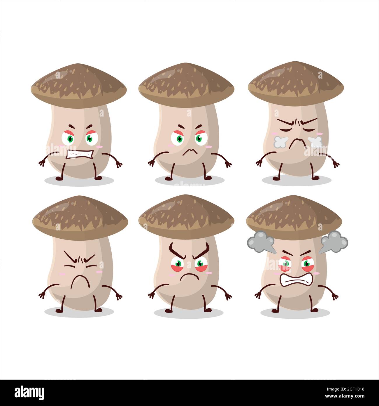 Shiitake cartoon character with various angry expressions. Vector ...