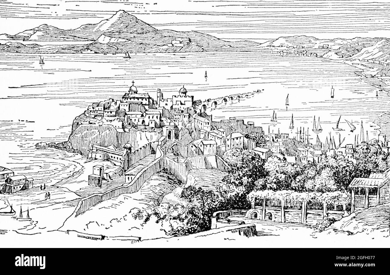 Engraving of Puteoli, now known as Pozzuoli, from an engraving printed ...
