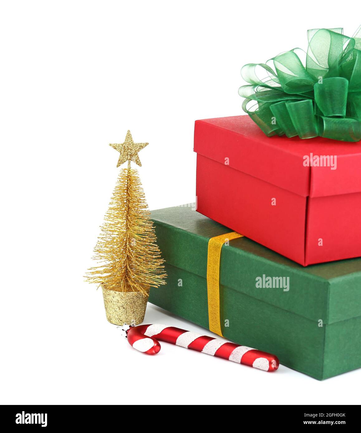 Christmas presents with decorations on white background Stock Photo - Alamy