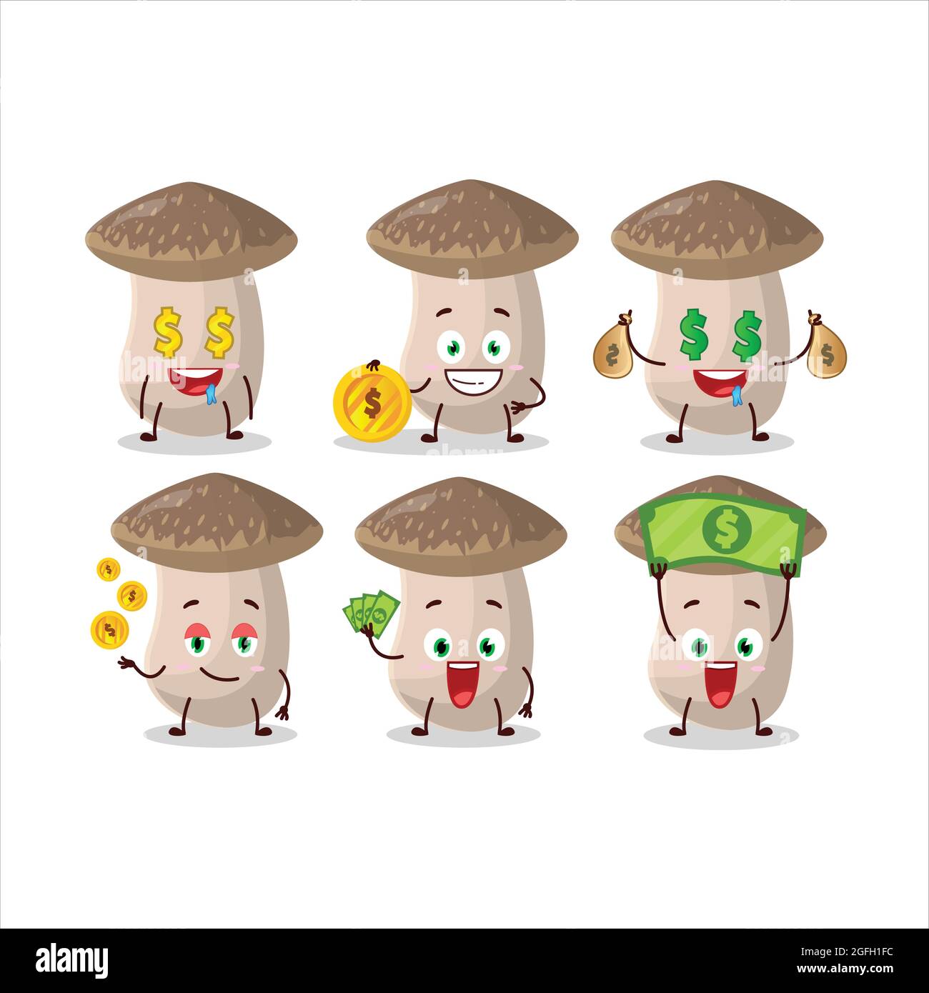 Shiitake cartoon character with cute emoticon bring money. Vector ...