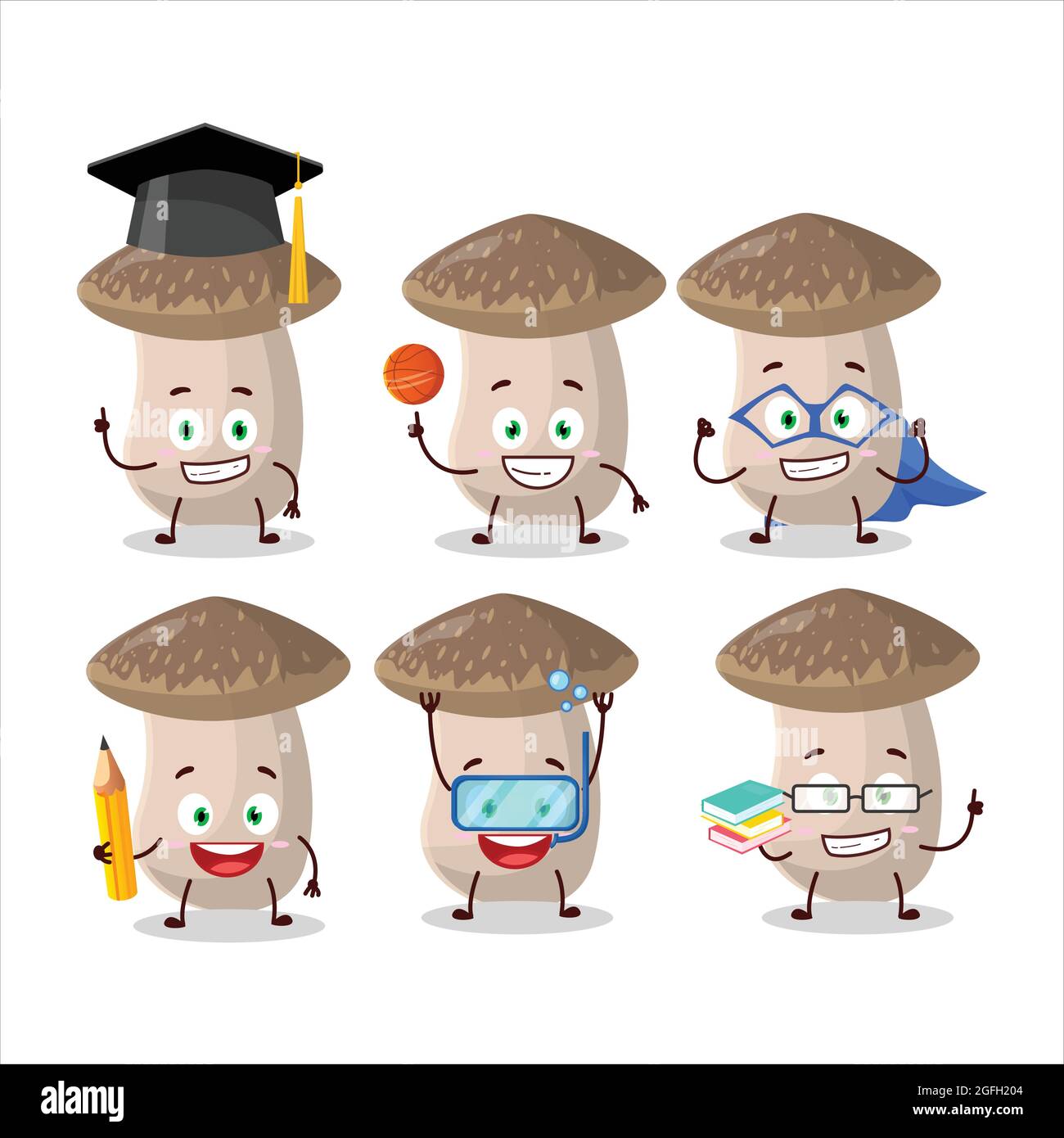 School student of shiitake cartoon character with various expressions ...