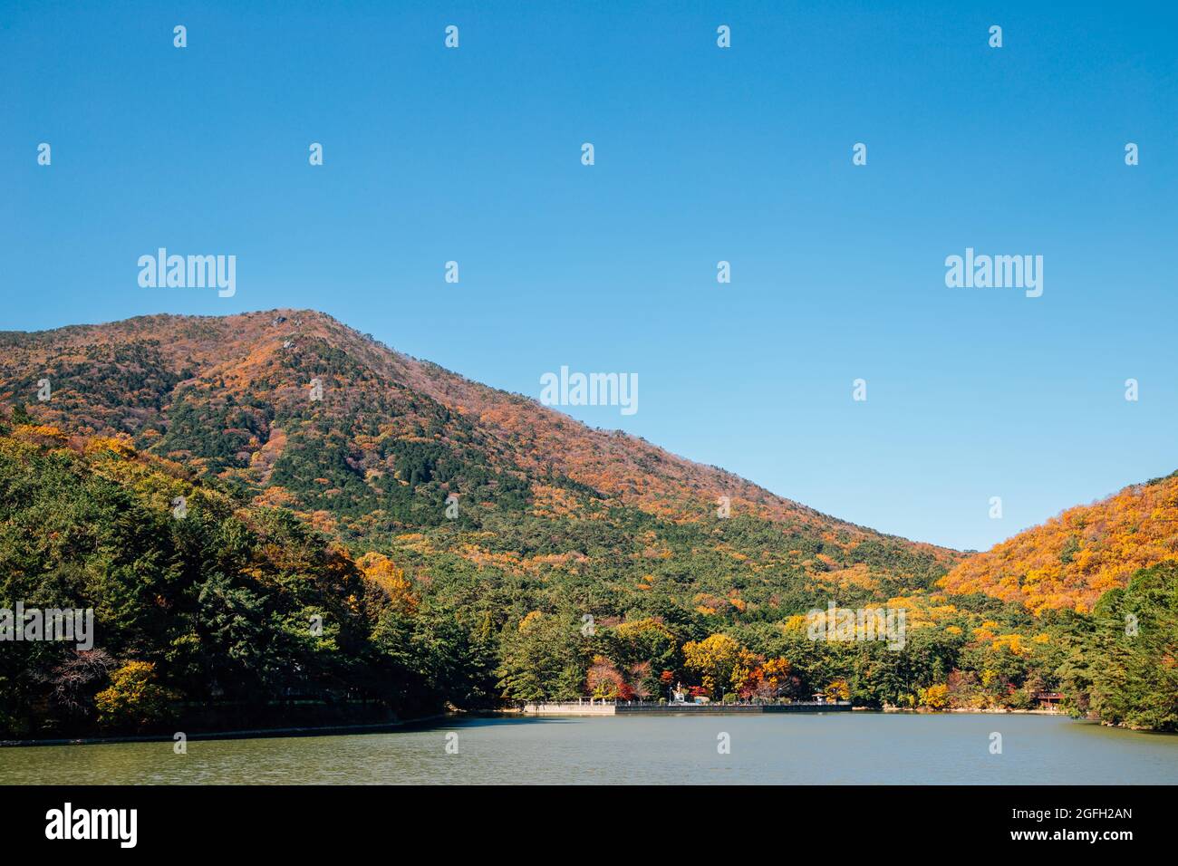 Autumn mountain and lake at Busan Children's Grand Park in Busan, Korea ...