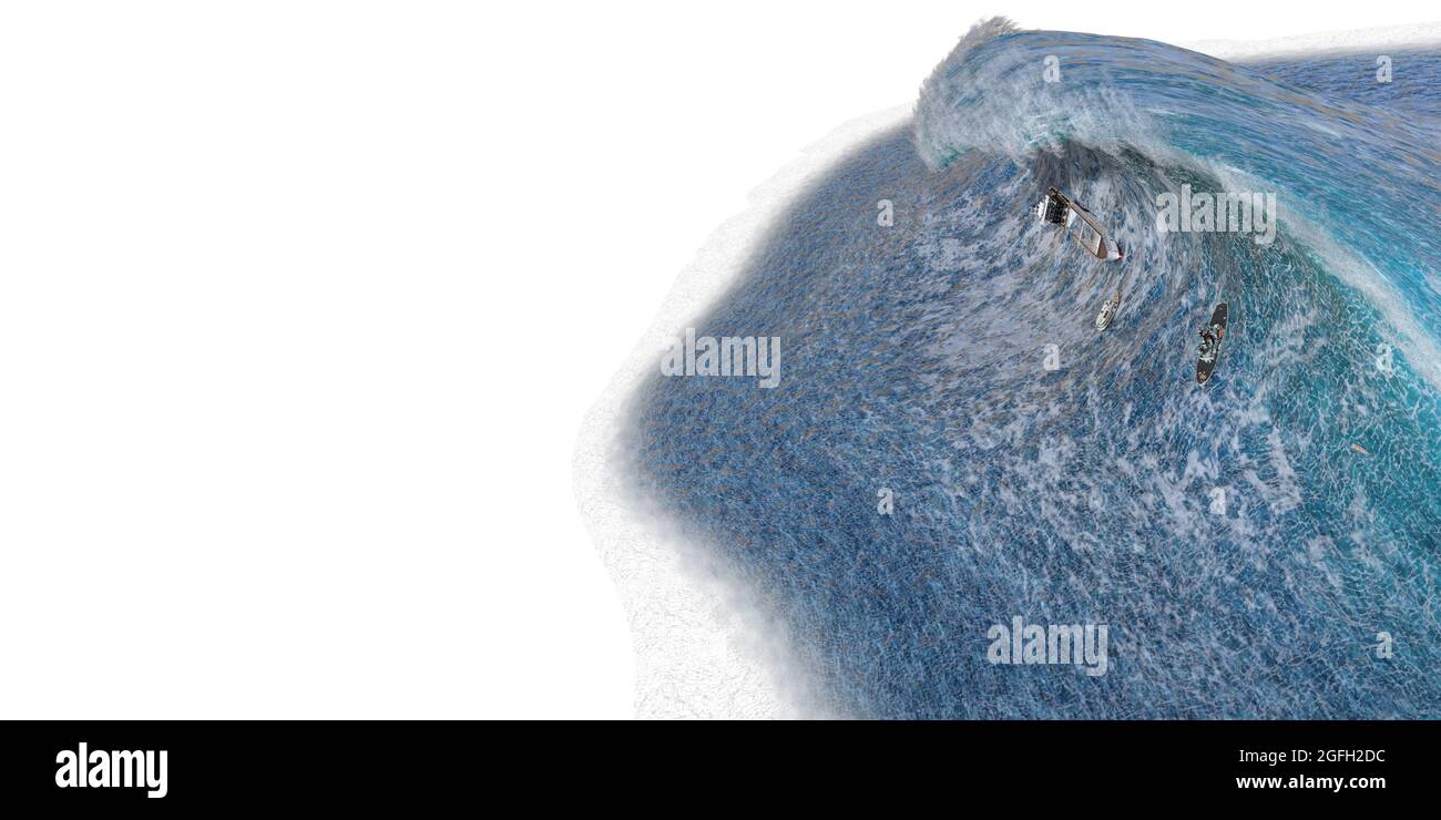 3D illustration tsunami wave apocalyptic water view storm isolated on ...