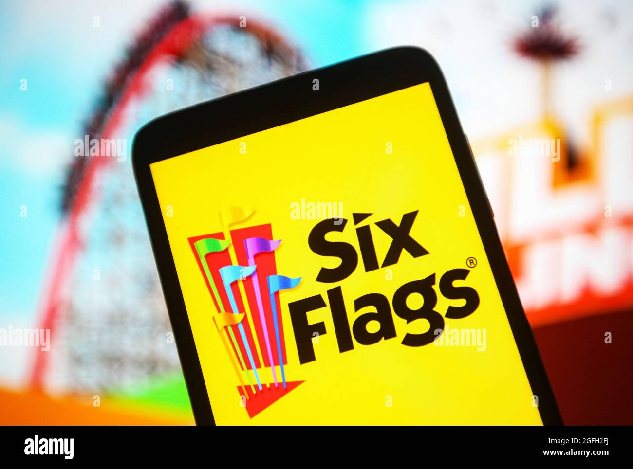 In this photo illustration the Six Flags Entertainment Corporation (Six ...