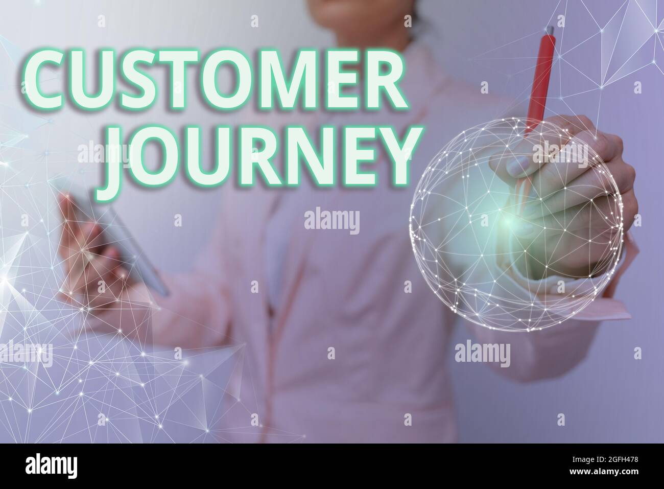 Writing displaying text Customer Journey. Business overview customers ...