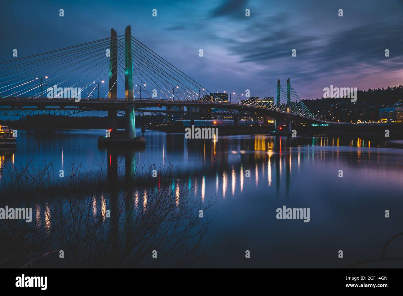 Tilikum Crossing Bridge in Portland Oregon reflecting on Willamette ...