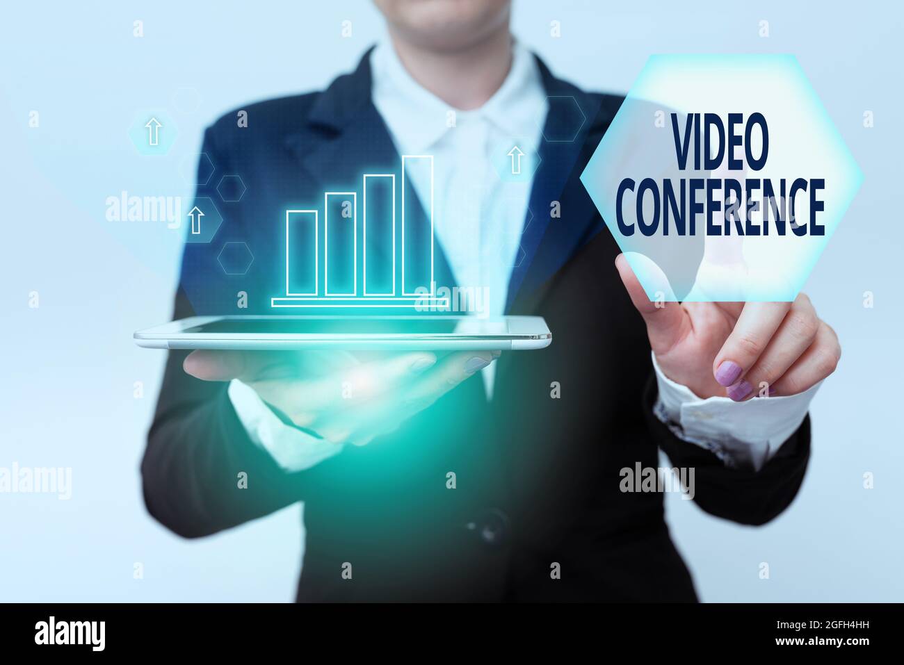 Conceptual caption Video Conference. Internet Concept showing in remote ...
