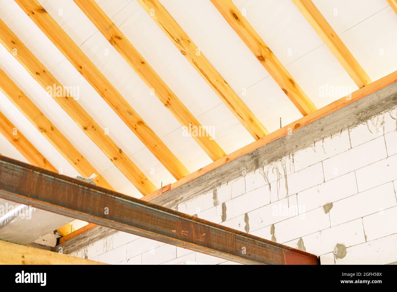 The inner part of the roof of the roof with timber frame Stock Photo ...