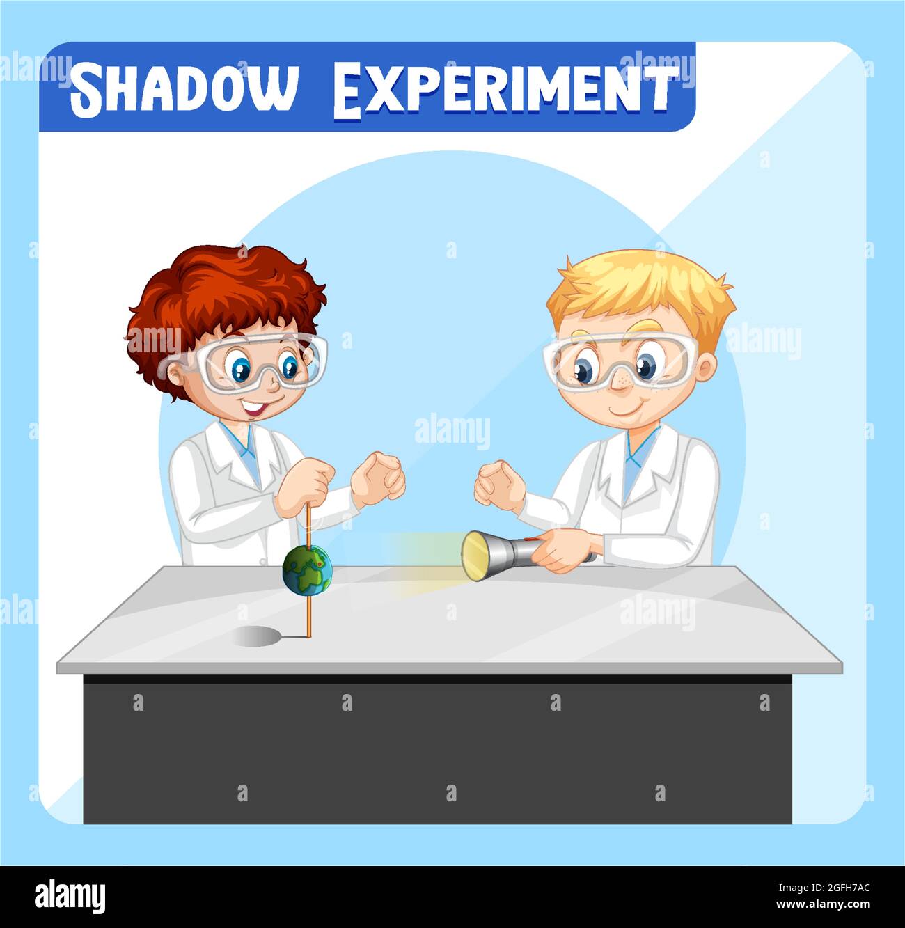Shadow experiment with scientist kids cartoon character illustration ...