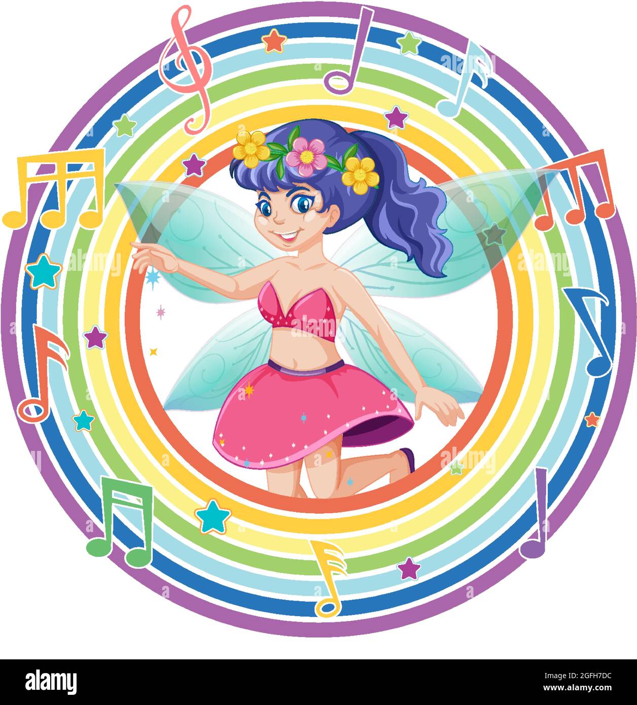 Beautiful fairy in rainbow round frame illustration Stock Vector Image ...