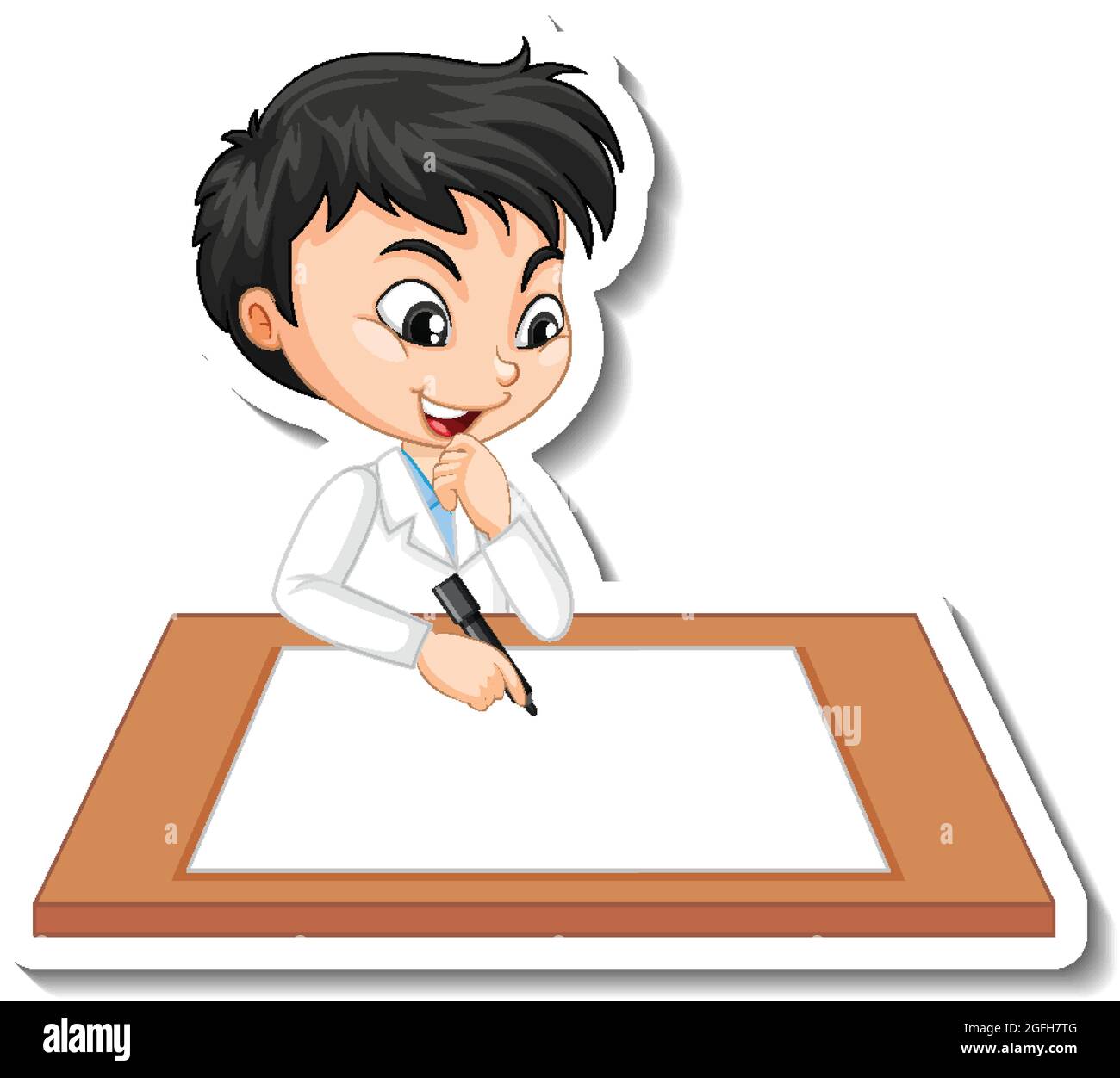 Scientist boy cartoon character with blank table illustration Stock ...