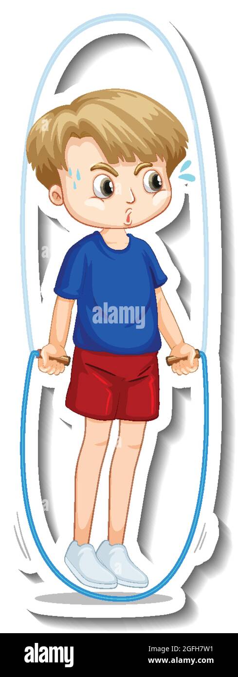 Sticker design with a boy jumping rope exercise isolated illustration ...