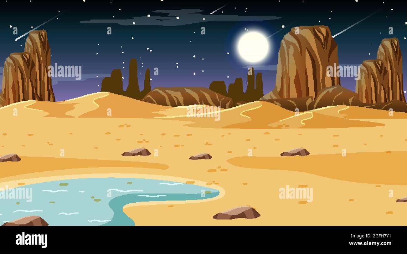 Desert forest landscape at night scene illustration Stock Vector Image ...