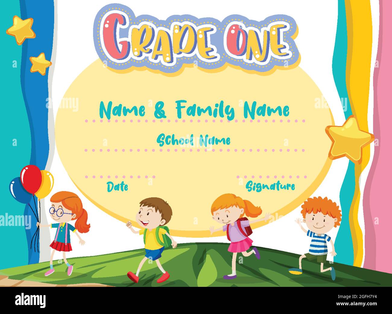 Grade one diploma certificate template illustration Stock Vector Image ...