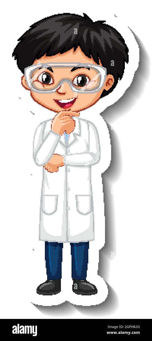 Cartoon character sticker with a boy in science gown illustration Stock ...