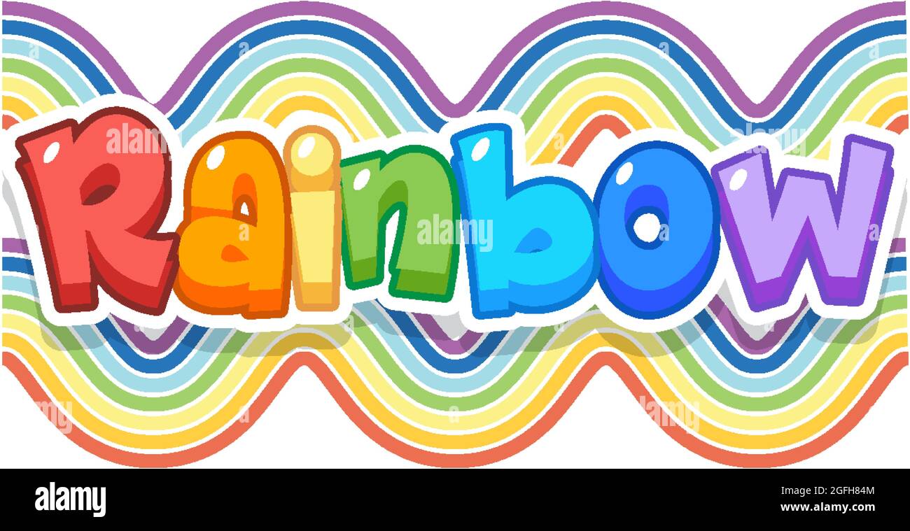 Rainbow word logo on rainbow wave background illustration Stock Vector ...